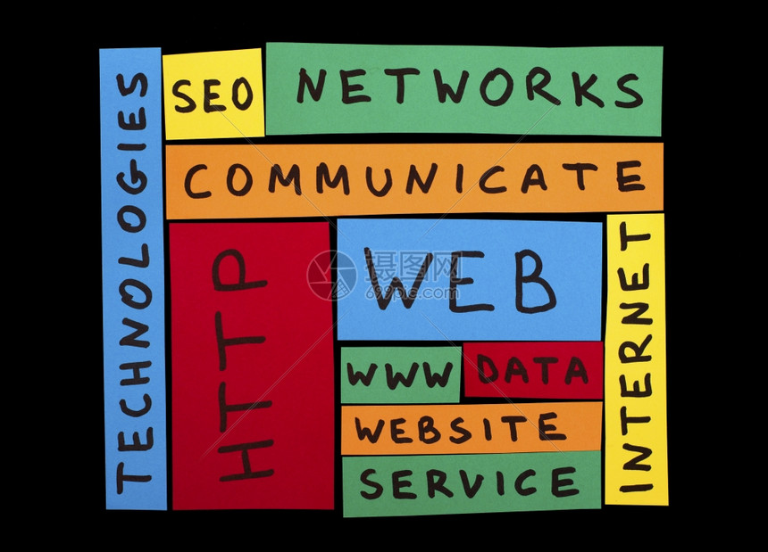 互联网文本概念彩色纸上的文本高清图片下载-正版图片303230109-摄图网