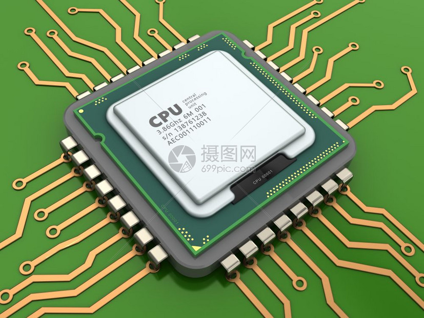 3d绿色背景下的cpu插图高清图片下载-正版图片303338808-摄图网