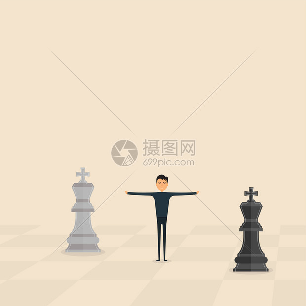 站在国际象棋棋盘上的男人卡通矢量插画插画图片下载-正版图片303399808-摄图网