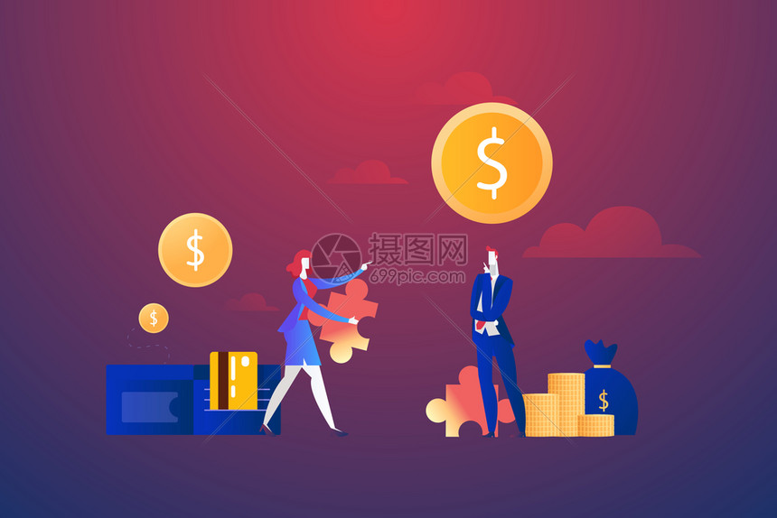 商人用美元拼图和金钱解决问题的概念商人用美元拼图和金钱问题解决的概念插画图片下载-正版图片303633626-摄图网