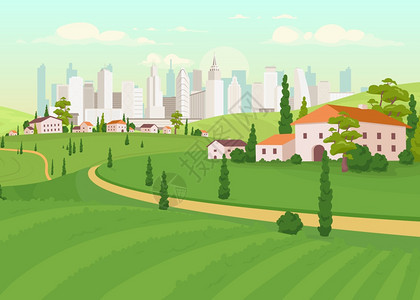 商业中心的城市和农村郊区卡通图插画图片下载-正版图片302499614-摄图网