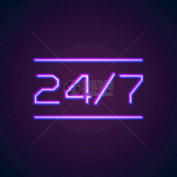 247小时开放亮着紫色和蓝灯光的荧信号插画图片下载-正版图片303775413-摄图网