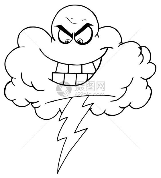 黑白线稿卡通可爱乌云与闪电插画图片下载-正版图片303933322-摄图网