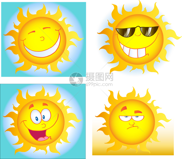 不同表情风格的卡通太阳插画图片下载-正版图片304015187-摄图网