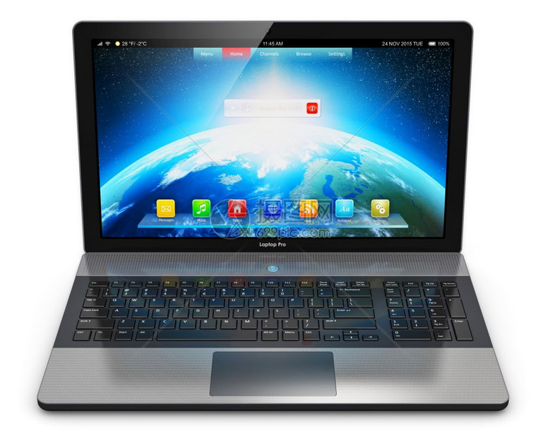 具有创意的抽象移动PC计算机网络技术和互联通信概念3D演示现代铝业笔记本电脑或金属银办公室笔记本与白色背景上孤立的应用程序图标和高清图片下载 ...