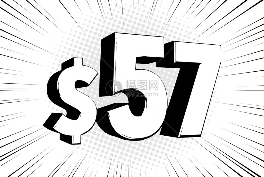 57美元物价符号速度线泡沫上带有美元符号的漫画数字插画图片下载-正版图片306200897-摄图网