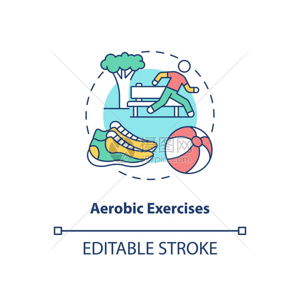 有氧运动概念图标锻炼健身训练户外运动物学概念细线图解矢量孤立大纲RGB颜色绘图可编辑中风有氧练习概念图标插画图片下载-正版图片 ...