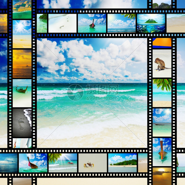 带有热海滩美丽的假日照片电影带高清图片下载-正版图片306954468-摄图网
