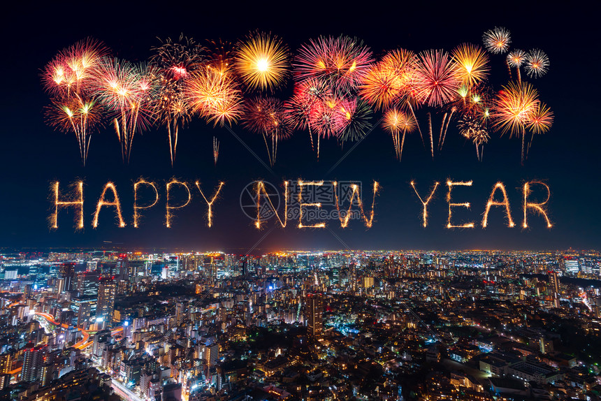 庆祝新年节烟花在日本东京市风景图片素材-正版创意图片307069872-摄图网