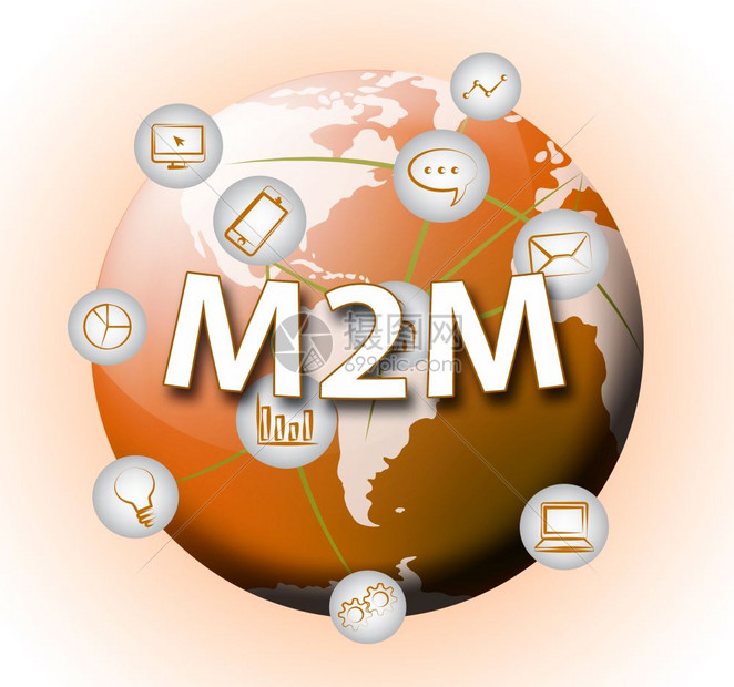 M2M机械连通与合作2d说明显示通过连结制造业的互联通信和网图片素材-正版创意图片307277612-摄图网