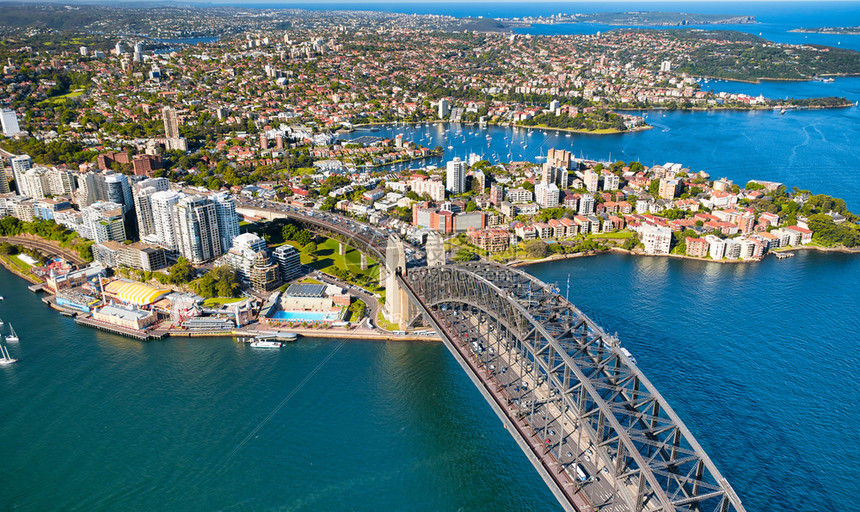 澳大利亚城市标志悉尼港桥的空中观测澳大利亚城市景观天线旅行高清图片下载-正版图片307593174-摄图网
