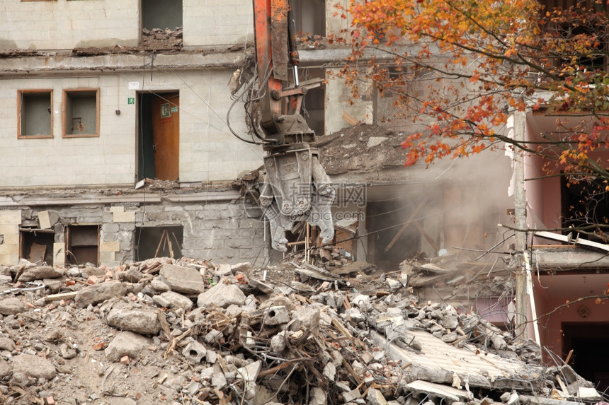 黄色的舀拆除建筑物挖掘高清图片下载-正版图片307736347-摄图网