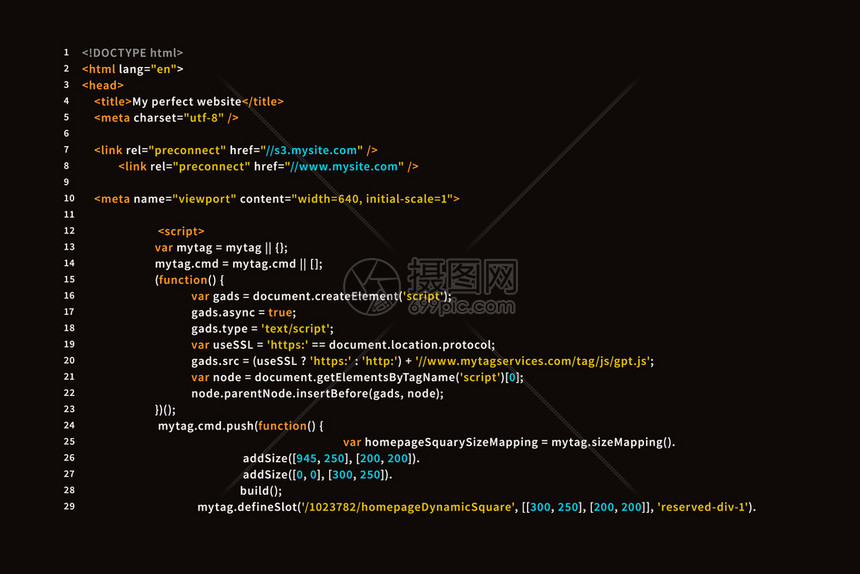 展示程序黑暗的简易网站HTML代码在深背景简单网站的浏览器视图中带有多彩标签的CHTML代码在黑暗浏览器视图中带有多彩标签高清图片下载-正版 ...