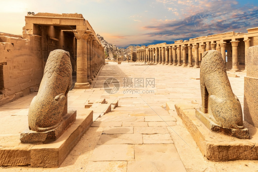 狮子雕像伊希斯神庙菲莱阿旺埃及狮子雕像菲莱阿斯旺埃及结石上帝老的高清图片下载-正版图片308064003-摄图网
