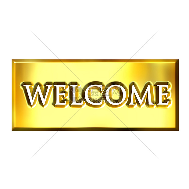 3D 金金欢迎签名黄色写作金属魅力问候语金子访问验收牌匾入口高清图片下载-正版图片320174994-摄图网