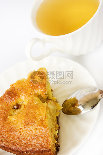 苹果派和绿茶绿色面包餐厅时间美食馅饼饮食食物早餐勺子高清图片下载 正版图片320282510 摄图网