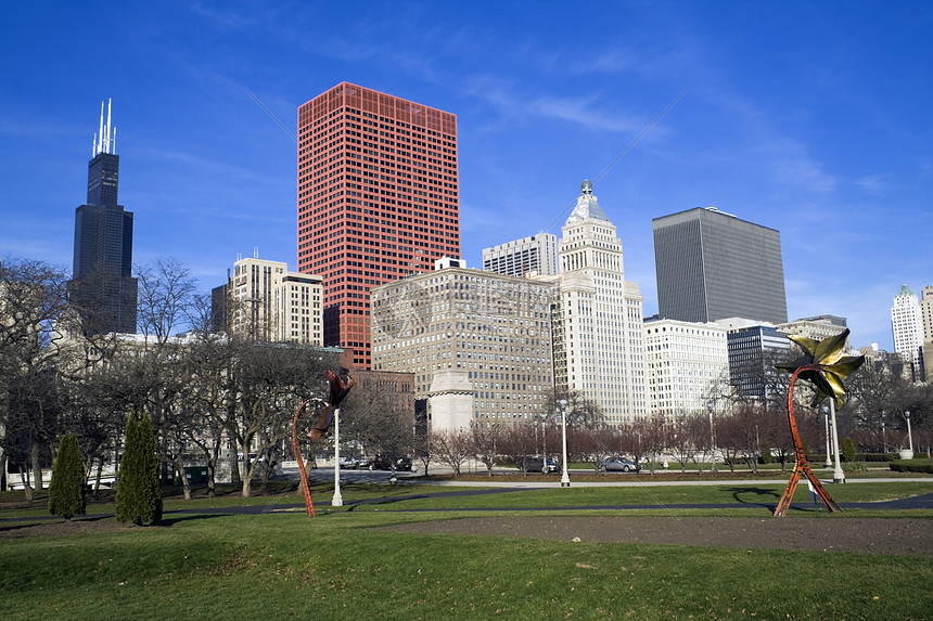 芝加哥夏季都市办公楼城市水平大号建筑天际市中心全景城市生活高清图片下载-正版图片320365405-摄图网
