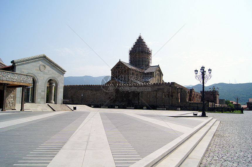 格鲁吉亚古代首都麦克克塞塔Mcxeta外 格鲁吉亚的象征之一历史性游客文化基督教会建筑学宗教堡垒城堡天空高清图片下载-正版图片 ...