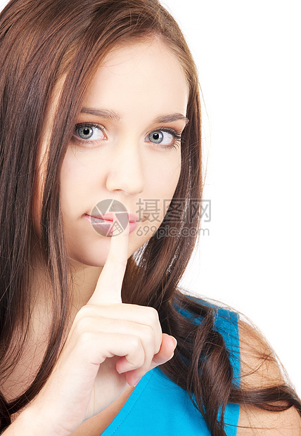 嘴唇上的手指阴谋青少年手势黑发警告女性成人秘密蓝色女孩高清图片下载 正版图片321371042 摄图网