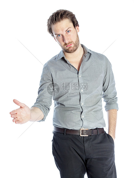 在演播室中拍摄的有吸引力的caucasian男子腰部情绪男性商务男人思维商业欢迎愤怒人士高清图片下载-正版图片321795508-摄图网