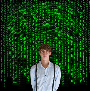 具有背景二进制经验的商务人士或教师大脑智力思考技术程序编程教育代码学生溪流高清图片下载-正版图片321806011-摄图网