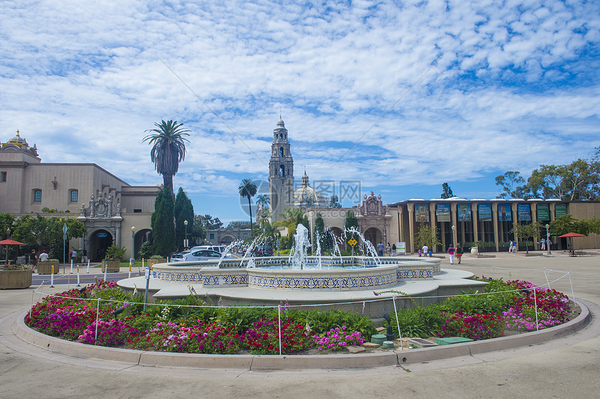 Balboa公园 圣地亚哥博物馆地标风格喷泉棕榈天空圆顶蓝色建筑学假期高清图片下载-正版图片321889709-摄图网
