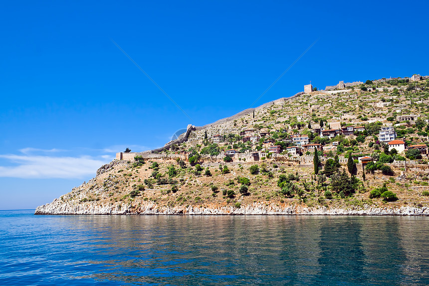 土耳其在艾伦亚的土耳其堡垒历史海滩海岸线火鸡支撑岩石旅行天空旅游海岸高清图片下载-正版图片321939776-摄图网