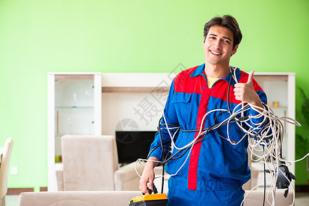 有缠结的电缆的电工承包商高清图片下载-正版图片502707029-摄图网