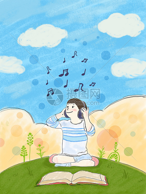 边听音乐边看书的女孩插画图片下载 正版图片400074846 摄图网