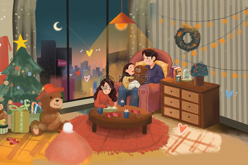 温暖的一家人插画图片下载-正版图片400099637-摄图网
