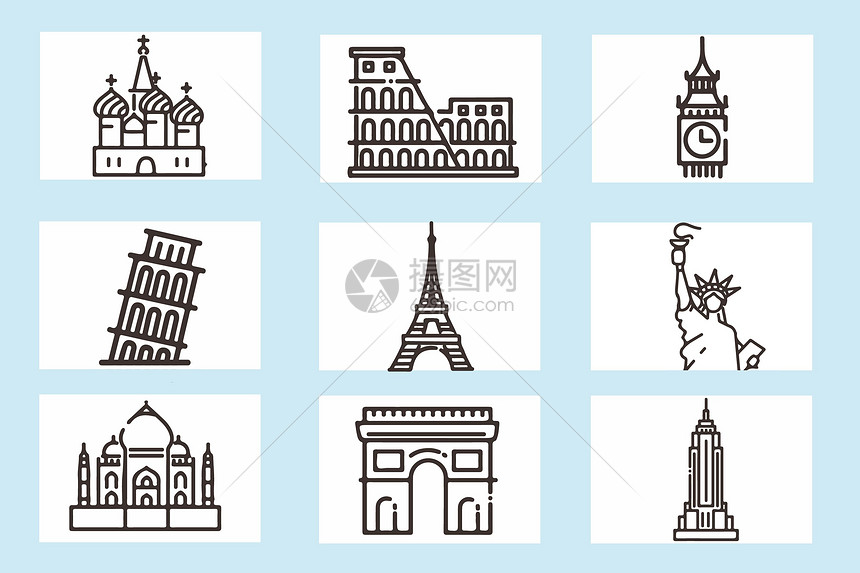 国外建筑图标插画图片下载-正版图片400192611-摄图网