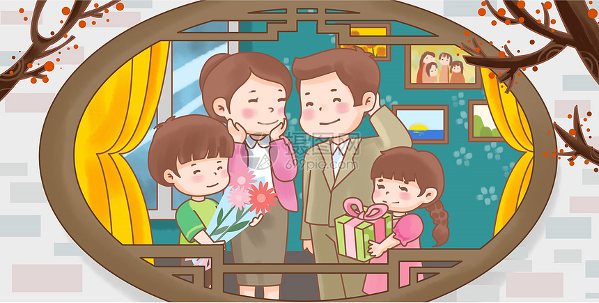 感恩父母插画图片下载-正版图片400820534-摄图网