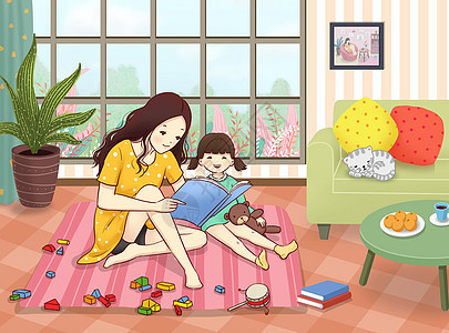 温馨亲子互动插画插画图片下载-正版图片400074083-摄图网