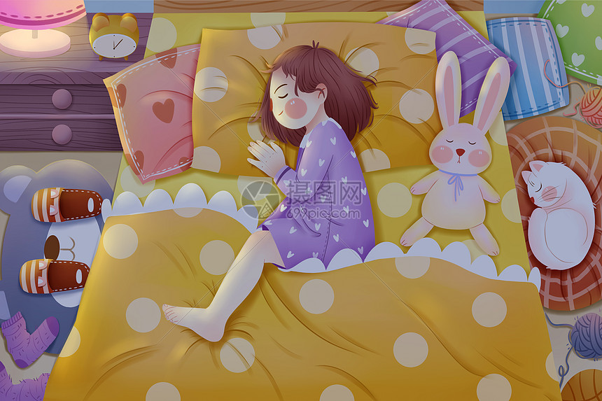 世界睡眠日小女孩手绘插画插画图片下载 正版图片401692501 摄图网