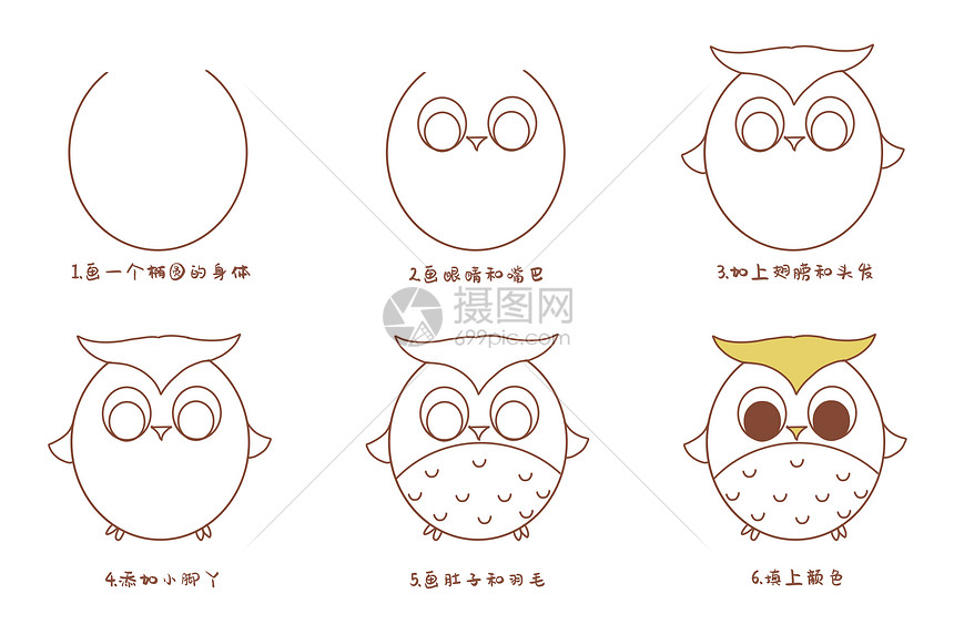 猫头鹰简笔画步骤插画图片下载 正版图片401697404 摄图网