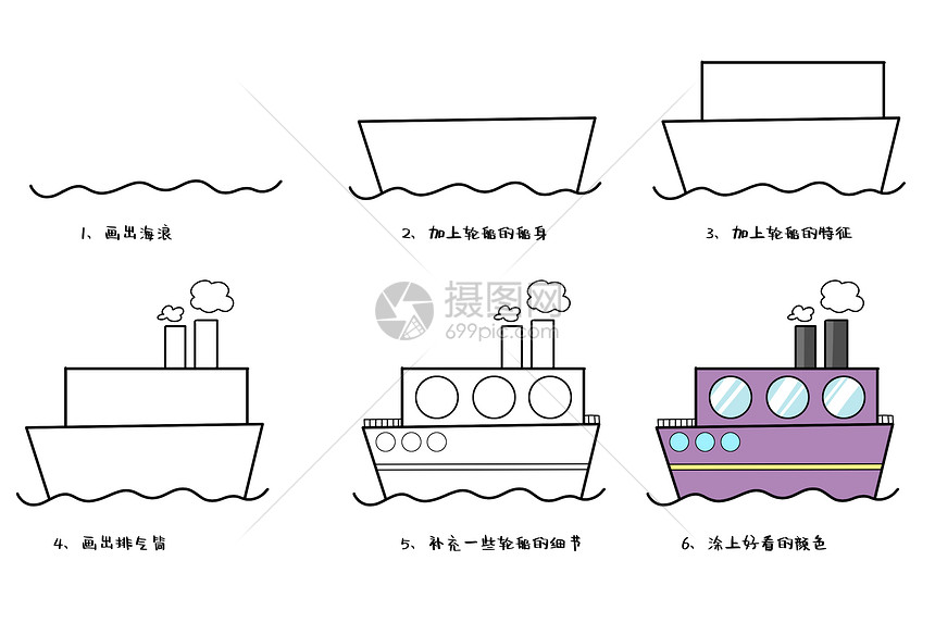 轮船简笔画教程插画图片下载-正版图片401723993-摄图网