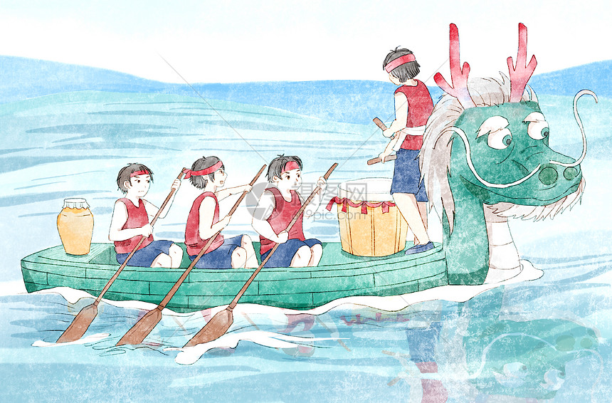 手绘风划龙舟插画图片下载-正版图片401738378-摄图网