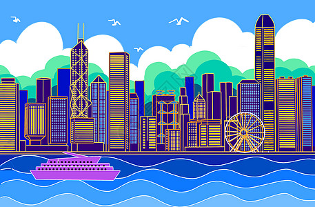 香港插画_香港卡通_香港插图_手绘_板绘_摄图网