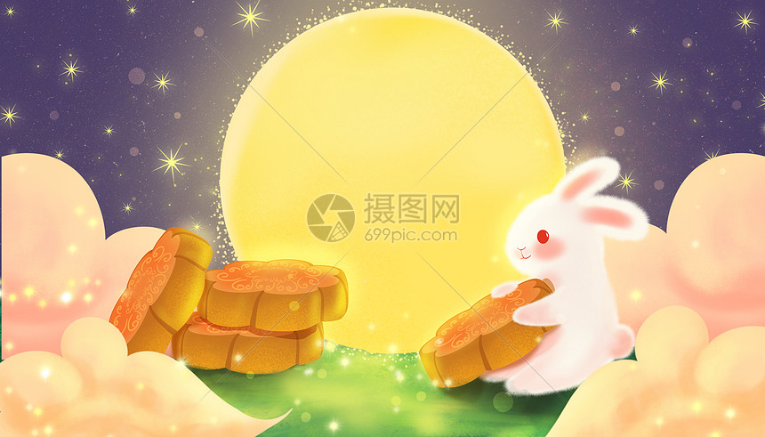 小兔子抱着月饼插画图片下载-正版图片401778675-摄图网
