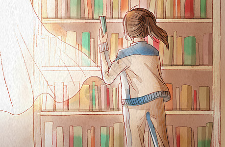 学校图书馆插画_学校图书馆卡通_学校图书馆插图_手绘_板绘_摄图网