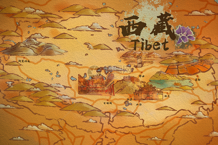 西藏自治区旅游插画地图插画图片下载-正版图片401954346-摄图网