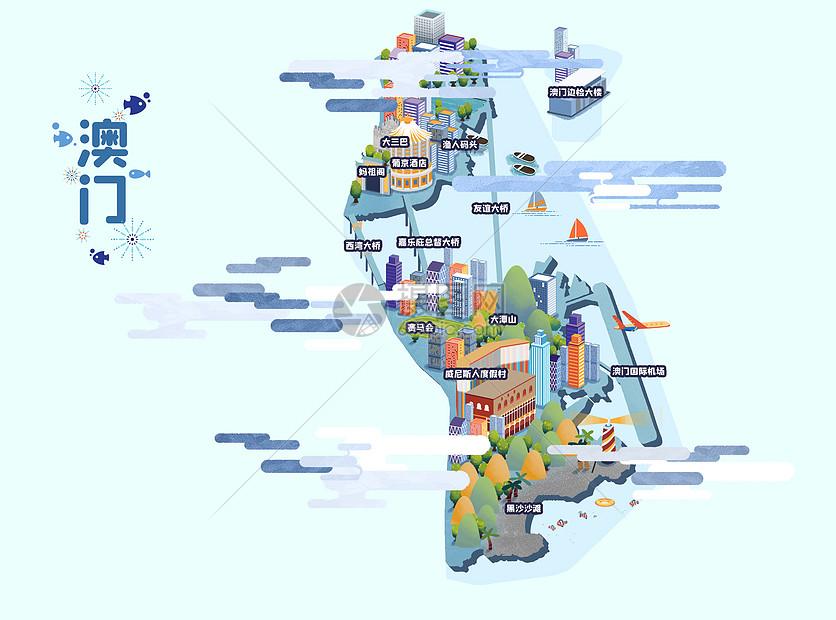 澳门旅游地图插画插画图片下载-正版图片402013506-摄图网