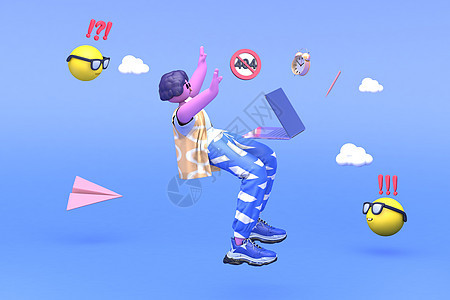 C4D蓝色简约卧室卡通场景插画图片下载-正版图片402187868-摄图网