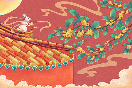 中秋佳节国潮风玉兔月宫氛围节日插画插画图片下载-正版图片402188188-摄图网
