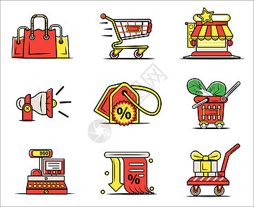 红色描边商场购物图标icon插画图片下载-正版图片402188659-摄图网