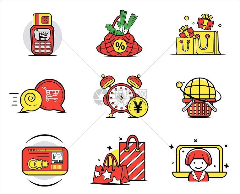 红色描边商场购物图标icon插画图片下载-正版图片402188659-摄图网