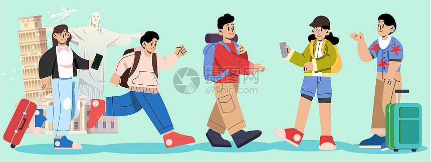 游客旅行者观光客矢量人物组合插画图片下载-正版图片402192079-摄图网