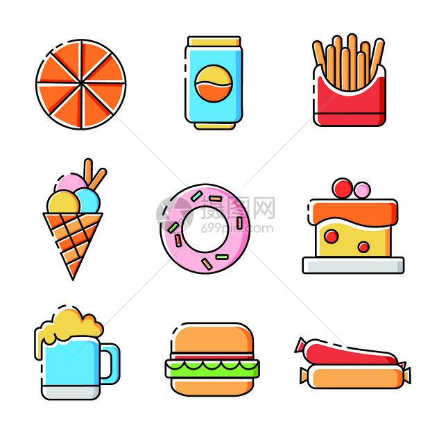 美食icon图标薯条汉堡冰淇淋插画图片下载-正版图片402192154-摄图网