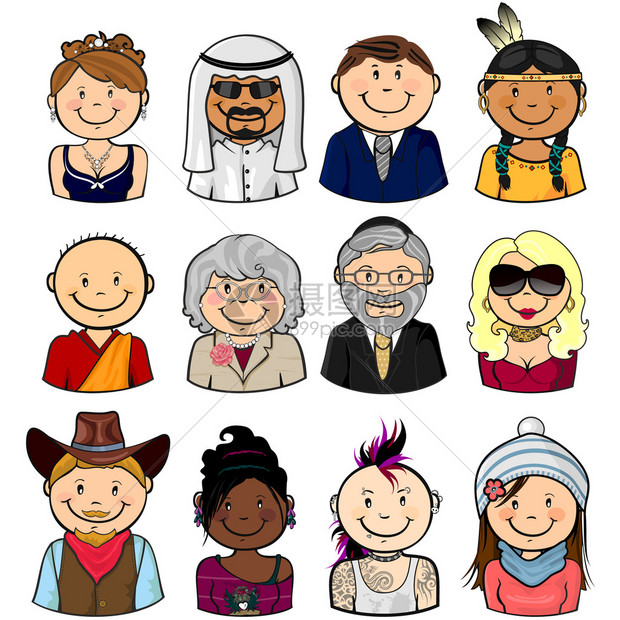 收集各种不同字符的不同字符集多种族半长期插画图片下载-正版图片402244317-摄图网