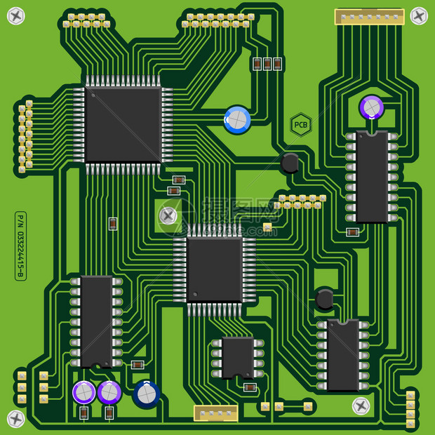 显示绿色印刷电路板PCB上装有电子部件EPS10文件插画图片下载-正版图片402272680-摄图网